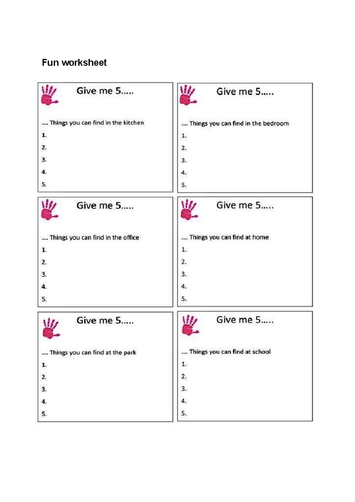 EC Grade 5 Fun Worksheet: Give Me 5 Activities for Kids - Studocu