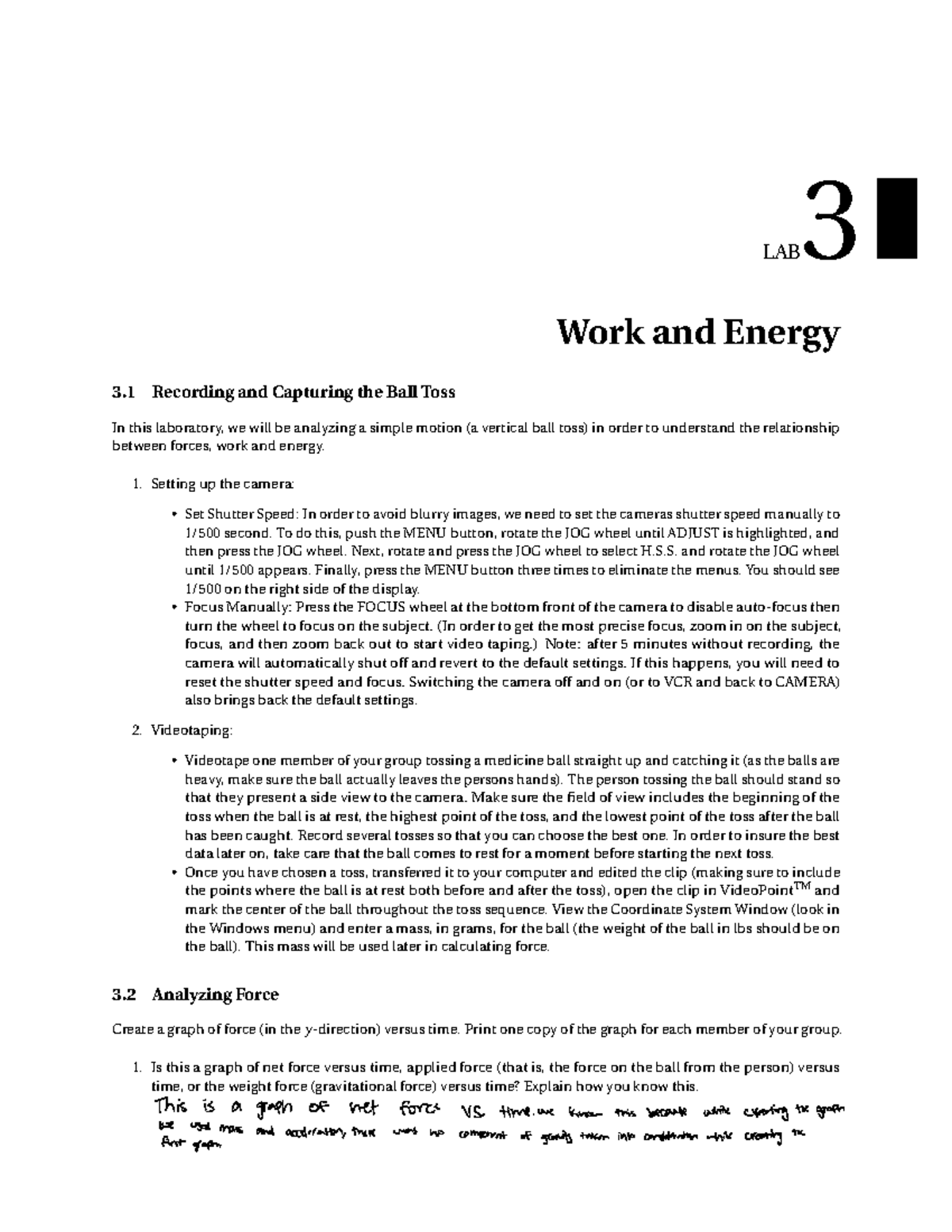 Lab 3: Work and Energy Analysis of a Vertical Ball Toss - Studocu