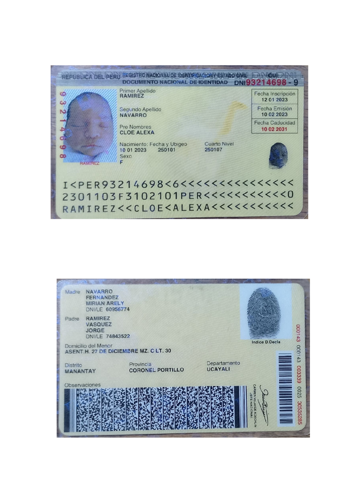 Registro Nacional de Identificación - CUI de Cloe Alexa Ramírez - Studocu