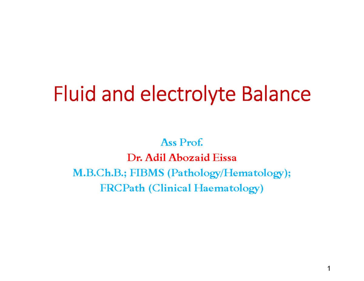Fluid and Electrolyte Balance: Key Concepts and Management (Course Code ...