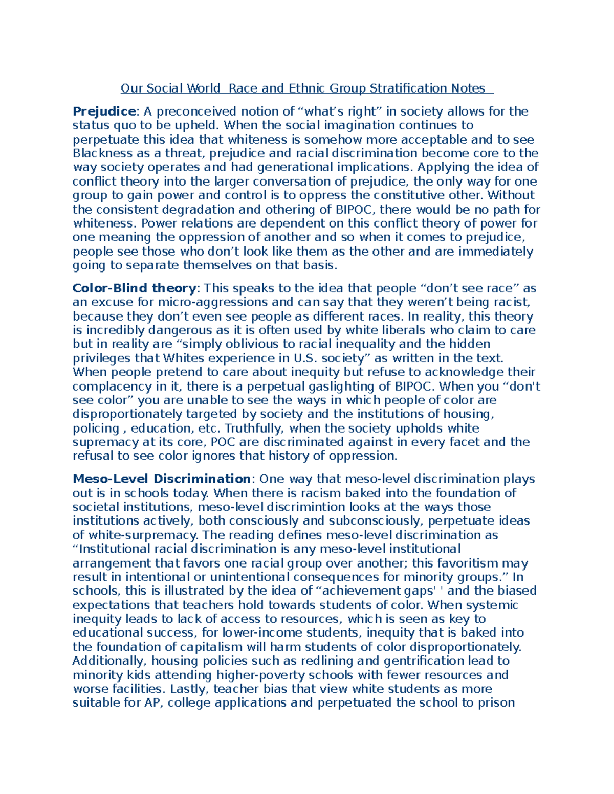 SOC101: Race & Ethnic Stratification Notes - Prejudice & Discrimination ...