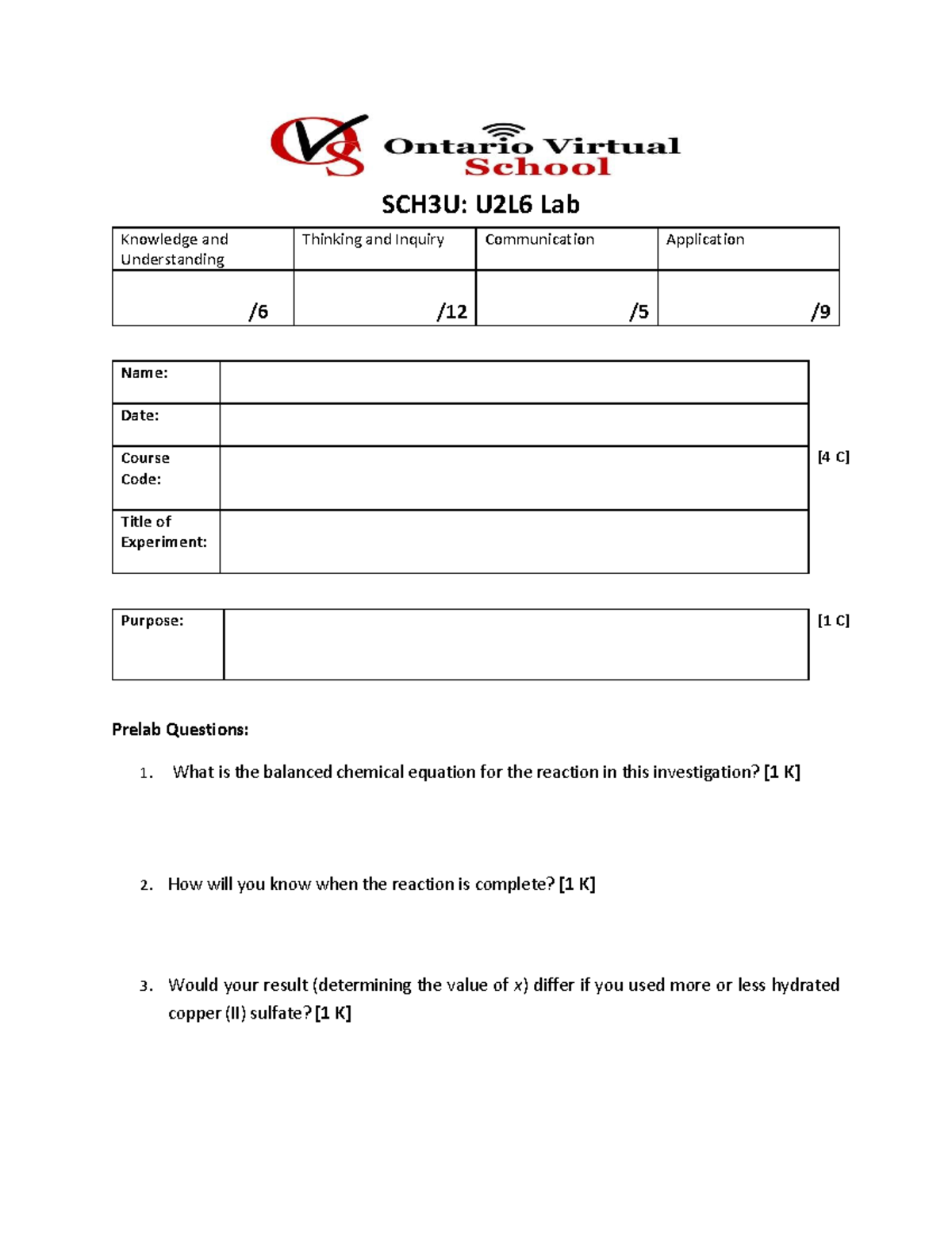 SCH3U: U2L6 Hydrate Lab Experiment and Analysis Guide - Studocu