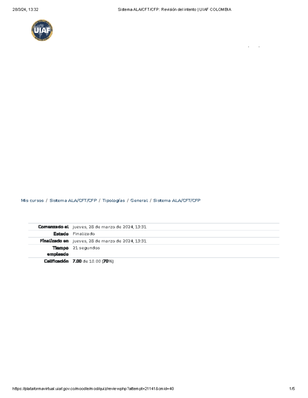 Sarlaft Final Exam 9: Recomendaciones y Evaluaciones en LA/FT/FP - Studocu
