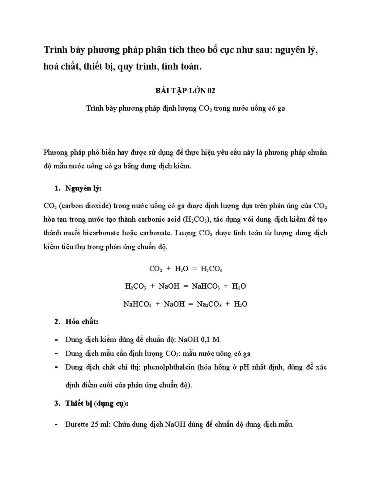 BTL 02: Phương Pháp Định Lượng CO2 Trong Nước Uống Có Ga - Studocu