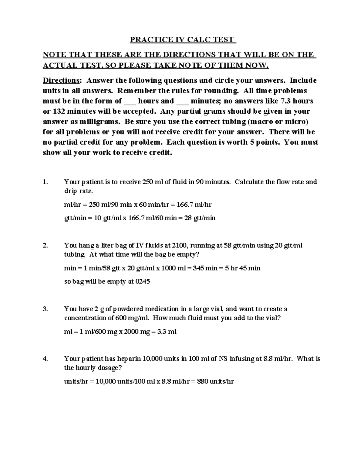Answers to New Practice IV CALC TEST for student practice-1 - PRACTICE ...