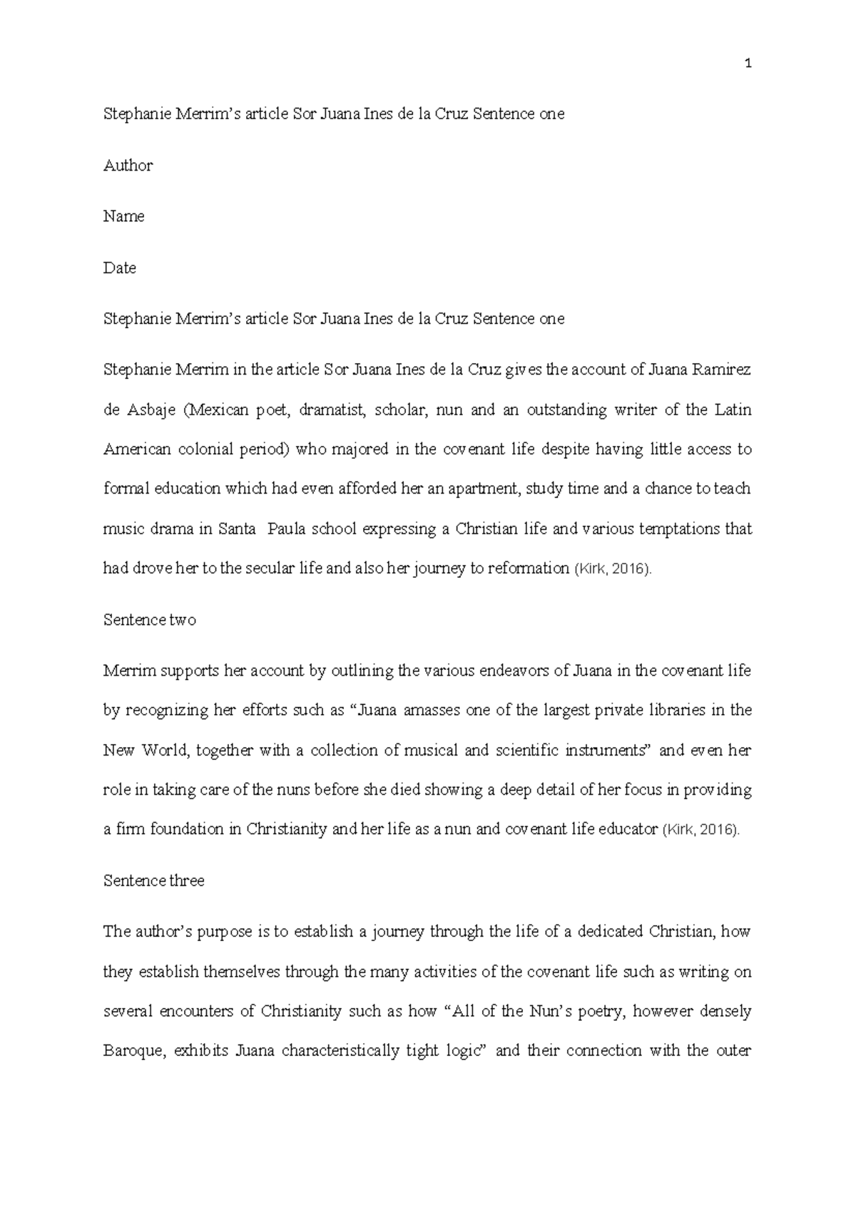 Stephanie Merrim's Analysis of Sor Juana Ines de la Cruz - Studocu