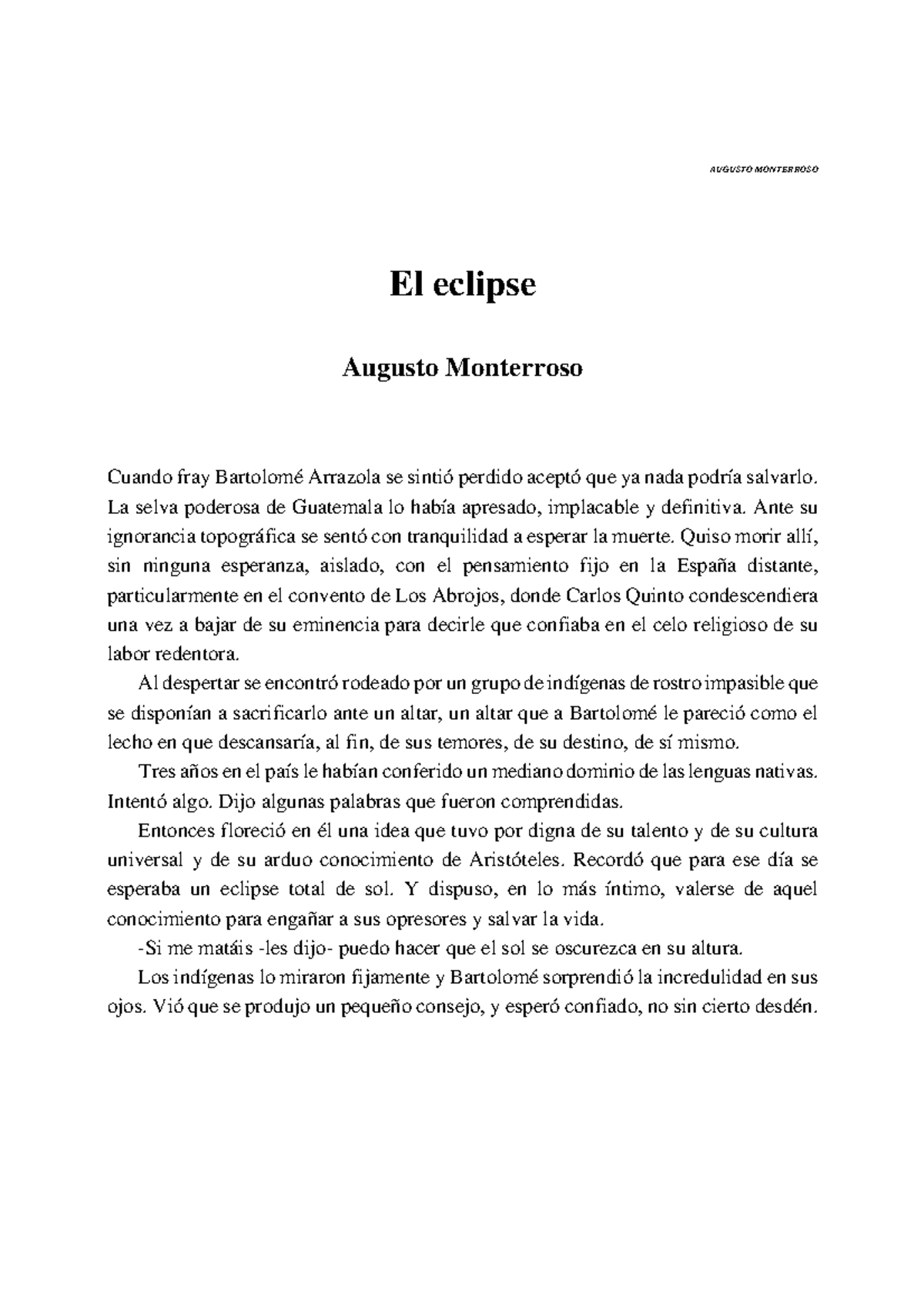Eclipse - Lectura - AUGUSTO MONTERROSO El eclipse Augusto Monterroso ...