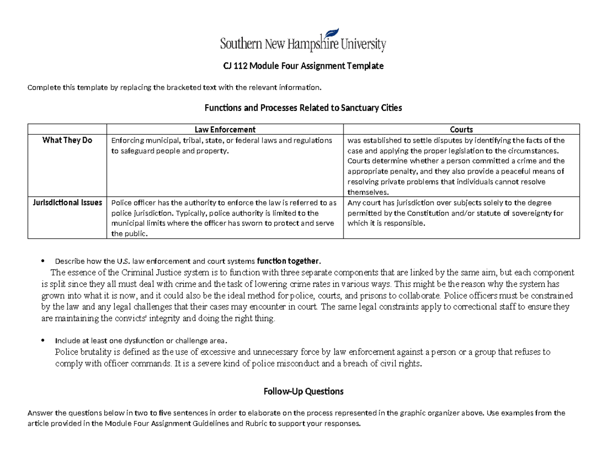 CJ 112 Module Four Assignment Template completed - Functions and ...