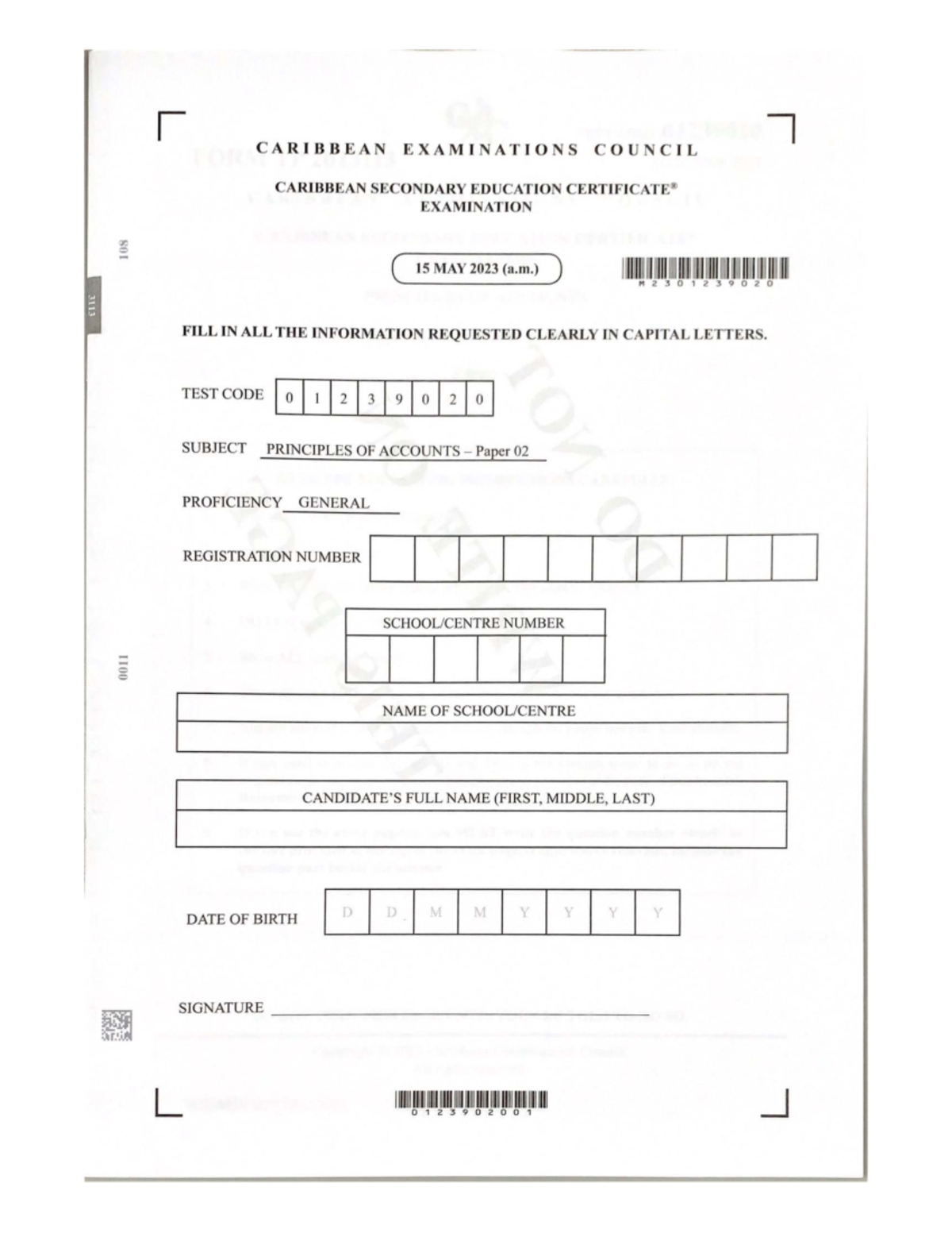 CSEC Principles of Accounts Paper 02 Exam - May 2023 (Test Code ...