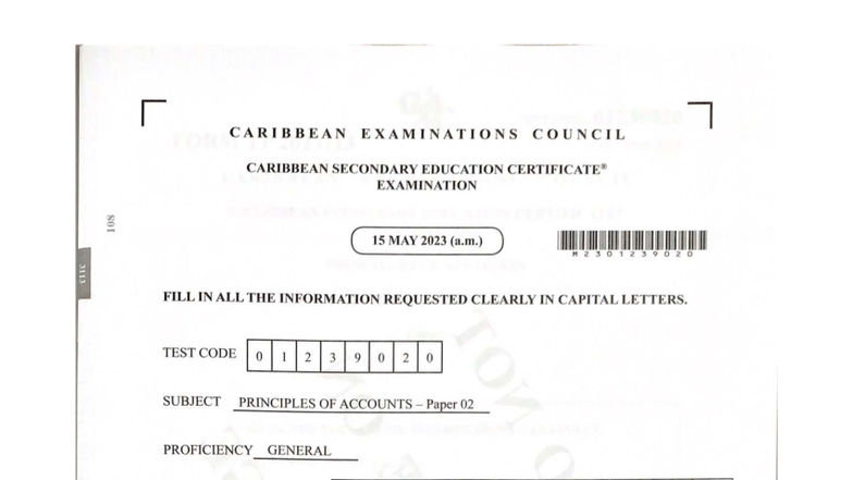 CSEC Principles of Accounts Paper 02 Exam - May 2023 (Test Code ...