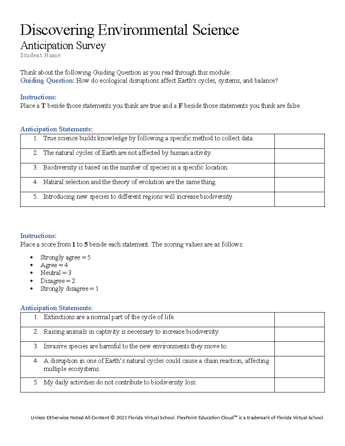 Environmental science anticipation survey (01 00) - Studocu