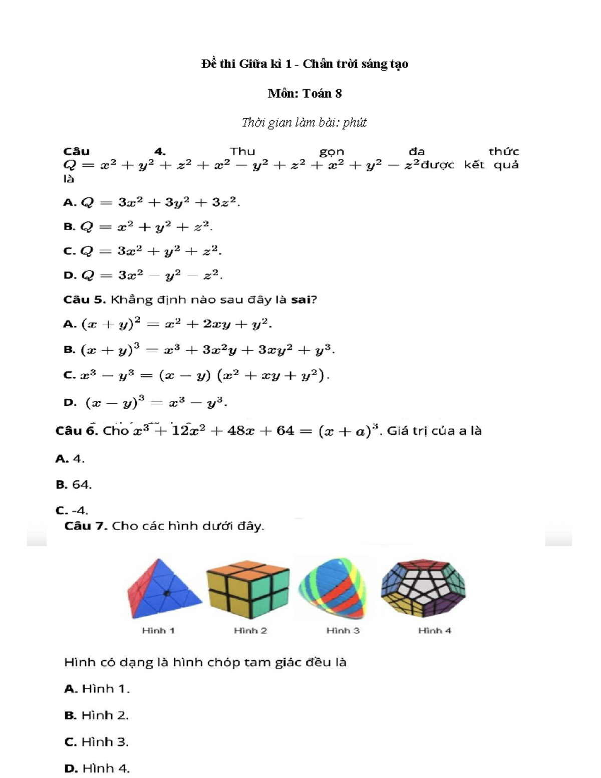 Đề toán lớp 8 GK1 - đề cuối kì - Toán 6 Số học - Đề thi Giữa kì 1 ...