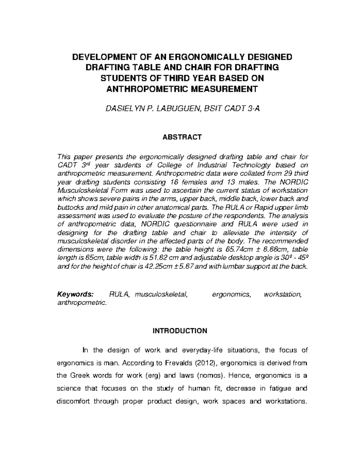 Ergonomic Drafting Table & Chair Design for CIT BSIT CADT 3-A Students ...