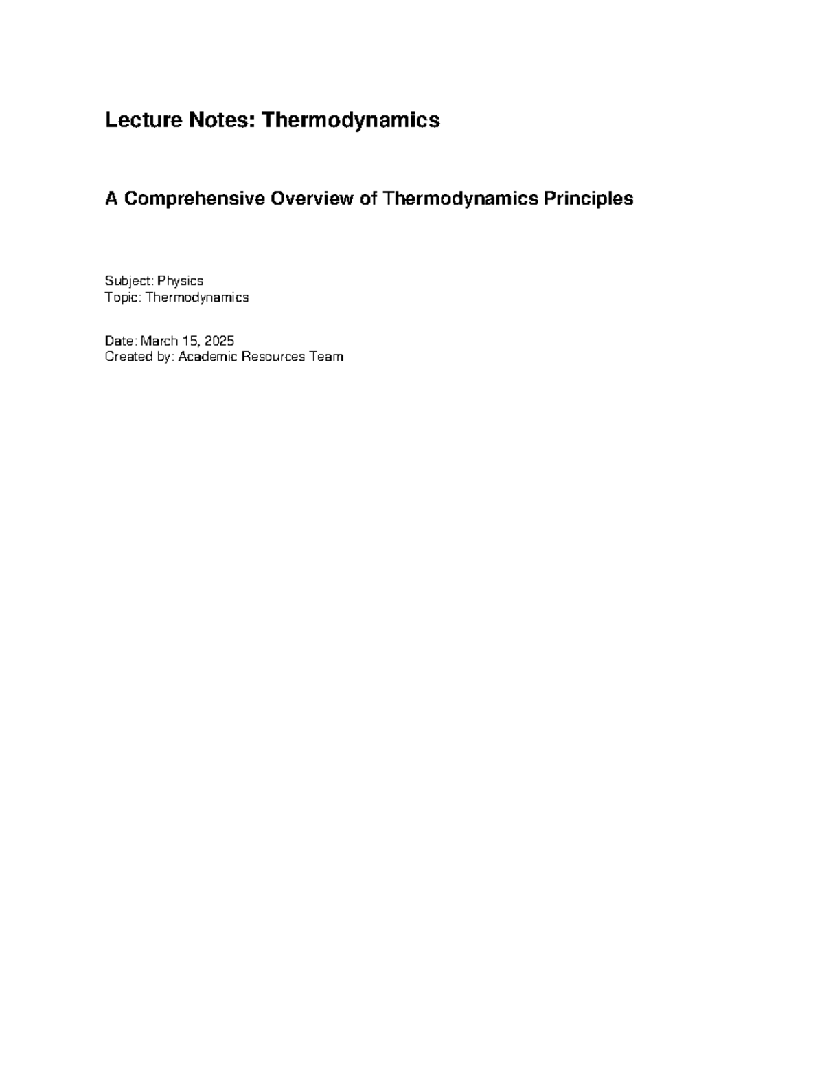 PHYS 101: Lecture Notes on Thermodynamics - Key Concepts & Applications ...