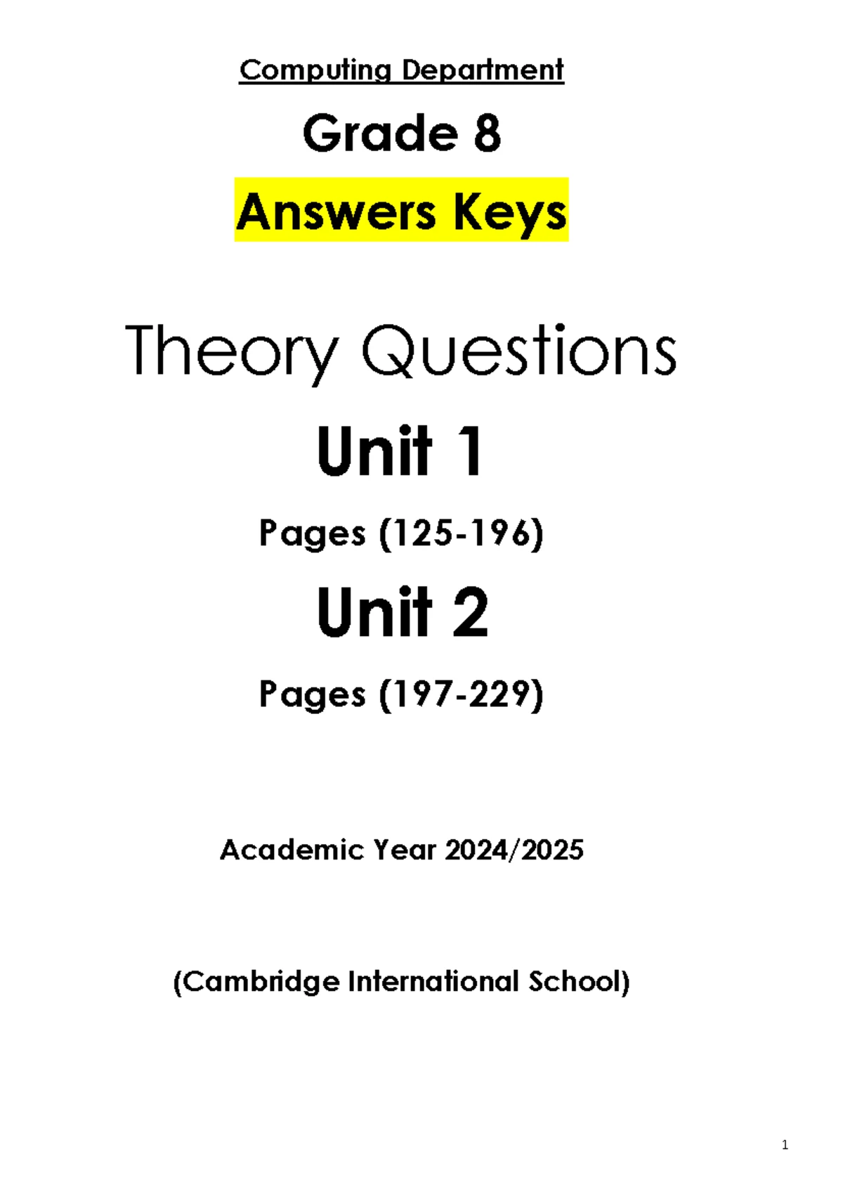 Mathematics Year 8 Learner's Book - Answer Key for Units 1-4 - Studocu