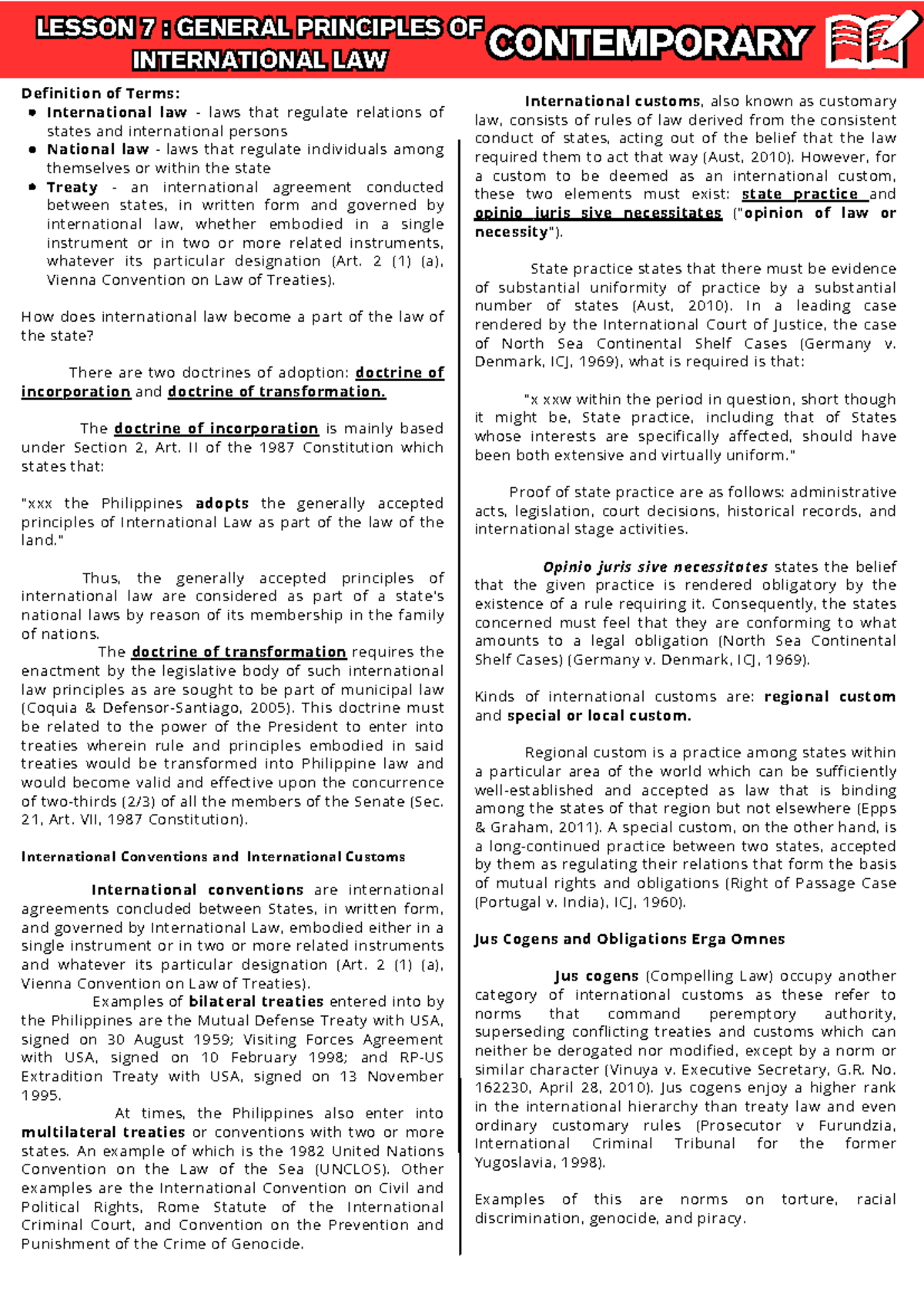 LESSON 7: GENERAL PRINCIPLES OF CONTEMPORARY INTERNATIONAL LAW - Studocu