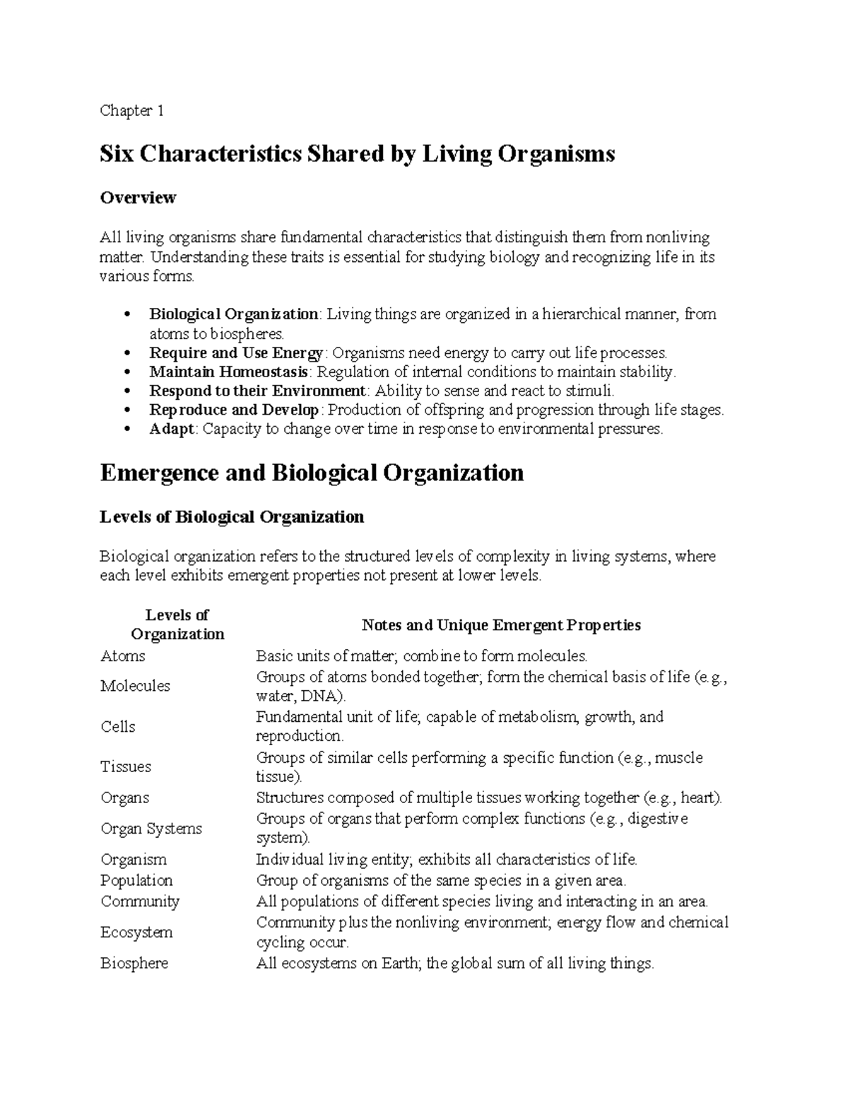 A Ch 1 Study Guide: Characteristics of Living Organisms - BIO 111 - Studocu
