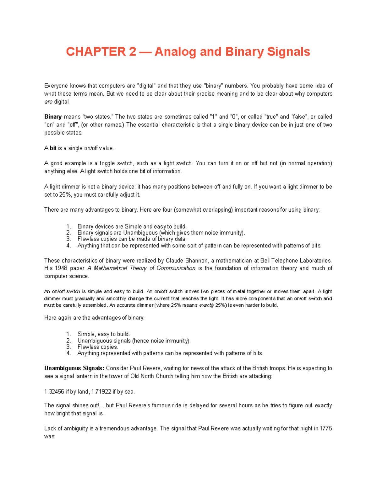 CHAPTER 2 Notes on Analog and Binary Signals - Studocu