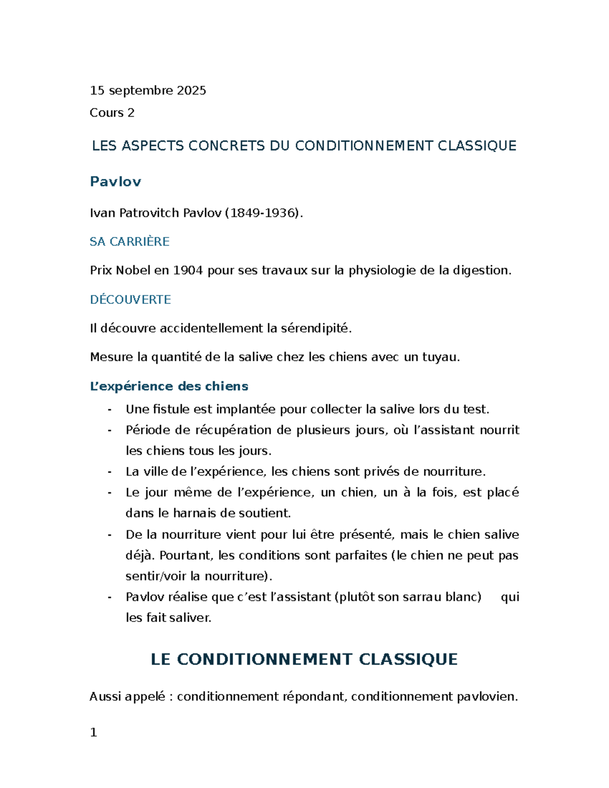 Cours 2 - Aspects Concrets du Conditionnement Classique - Studocu