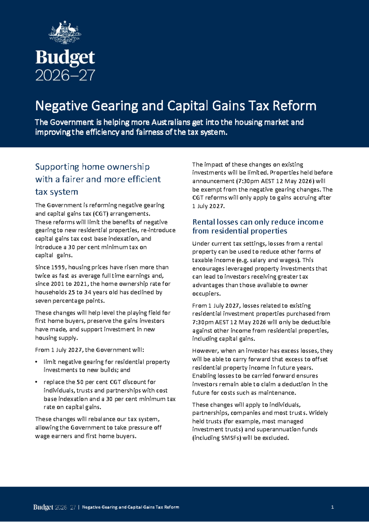 Tax Explainers: Negative Gearing & Capital Gains Tax Reform - Studocu