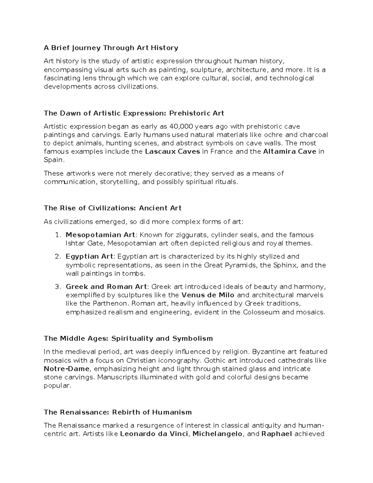 Art History - A Brief Journey Through Art History Art history is the ...