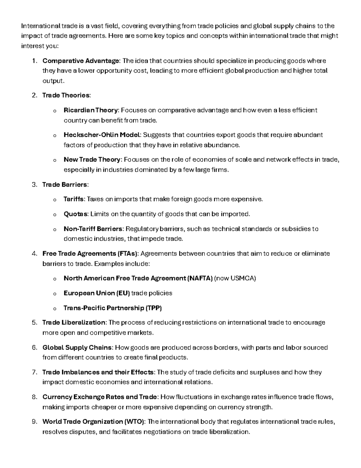 International trade is a vast field - Here are some key topics and ...