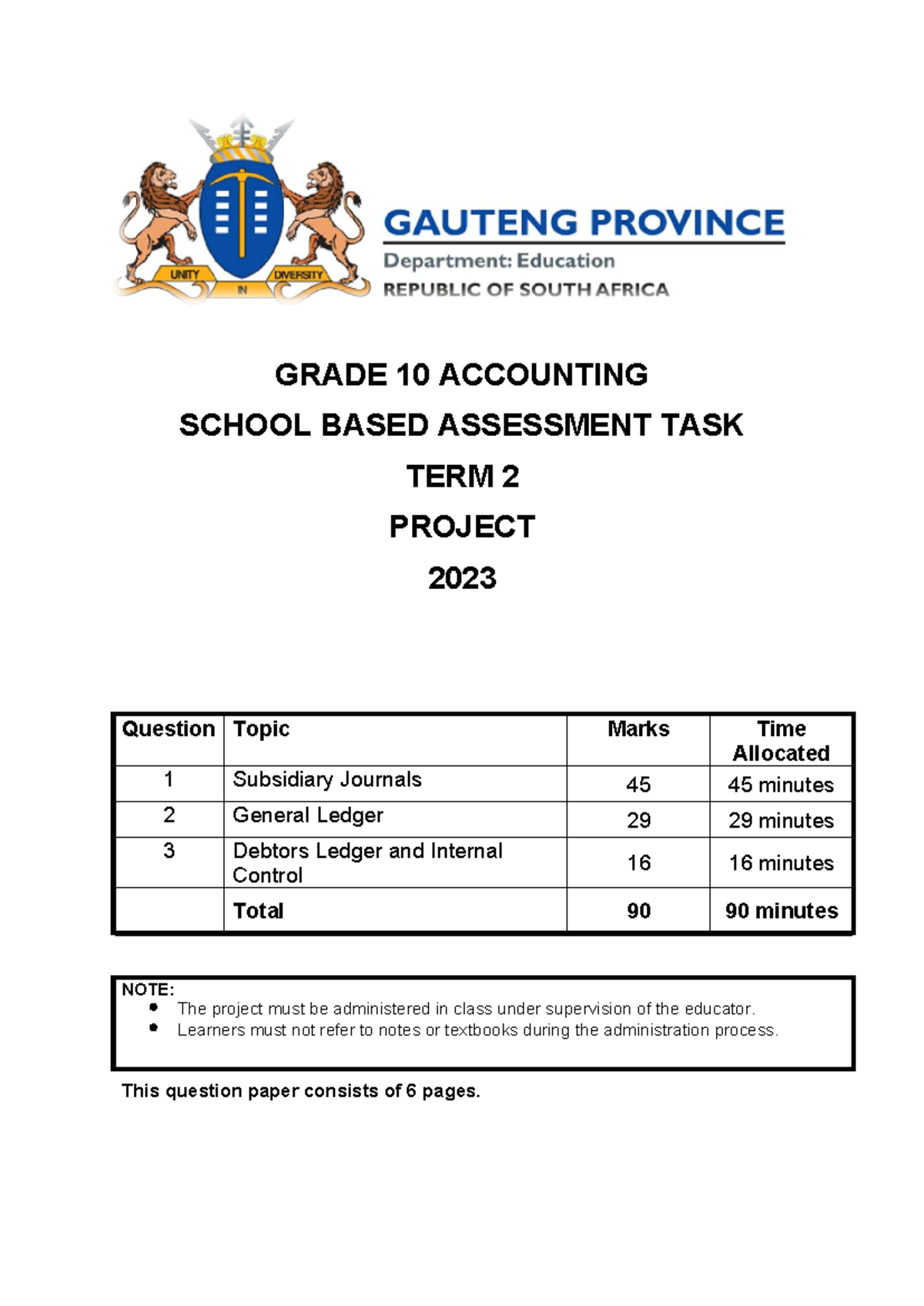 Grade 10 Accounting Project Term 2 - QP 2023: Journals & Ledger - Studocu
