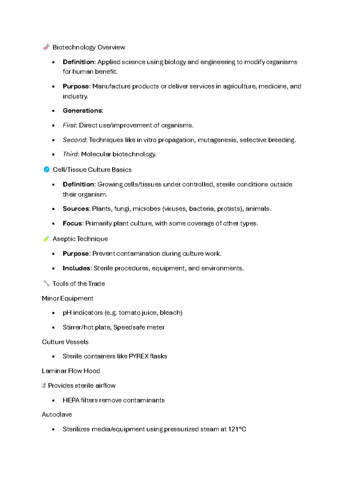 Biotechnology Overview: A1 Study Guide on Culturing Techniques - Studocu