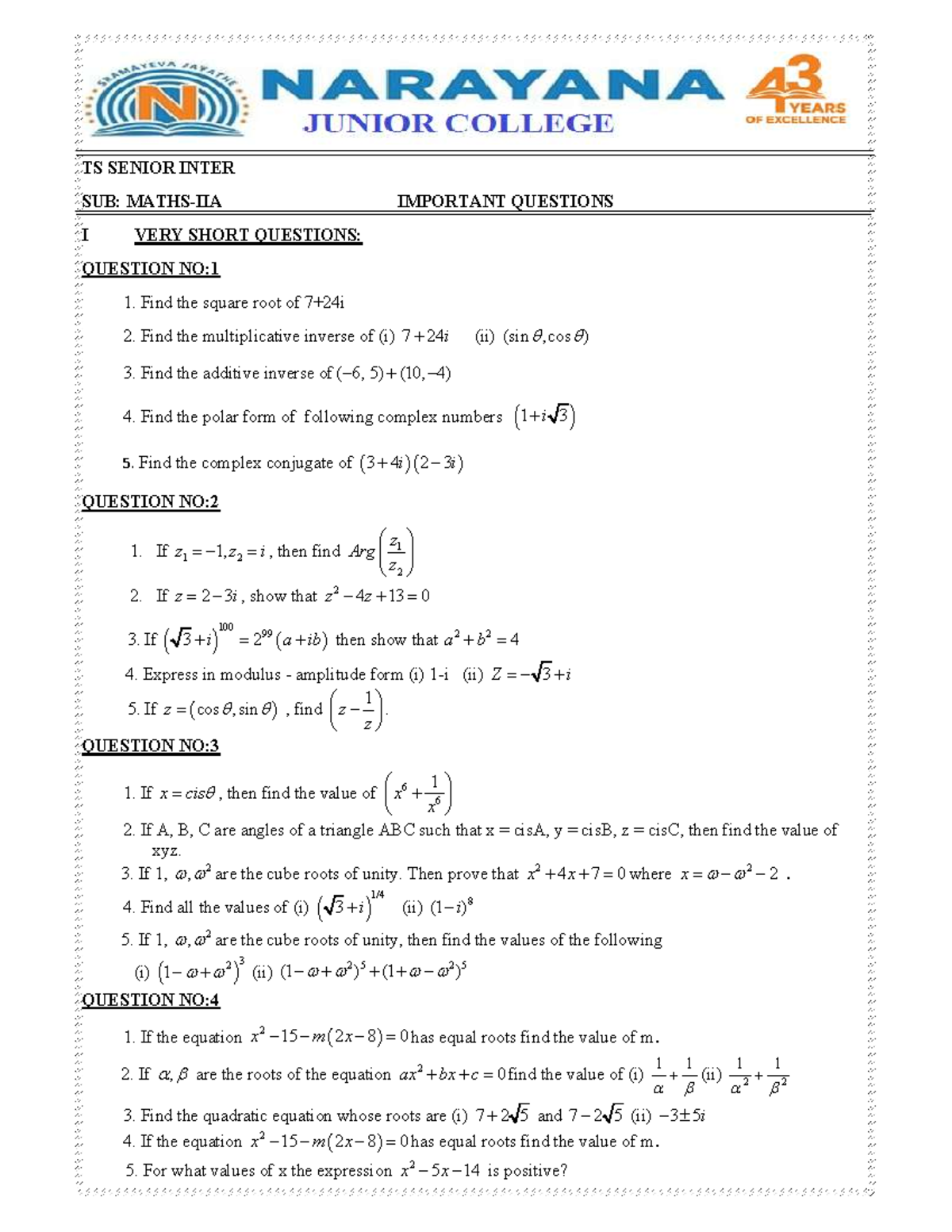 TS SR Maths IIA Important Questions for 2023 Exam - Studocu
