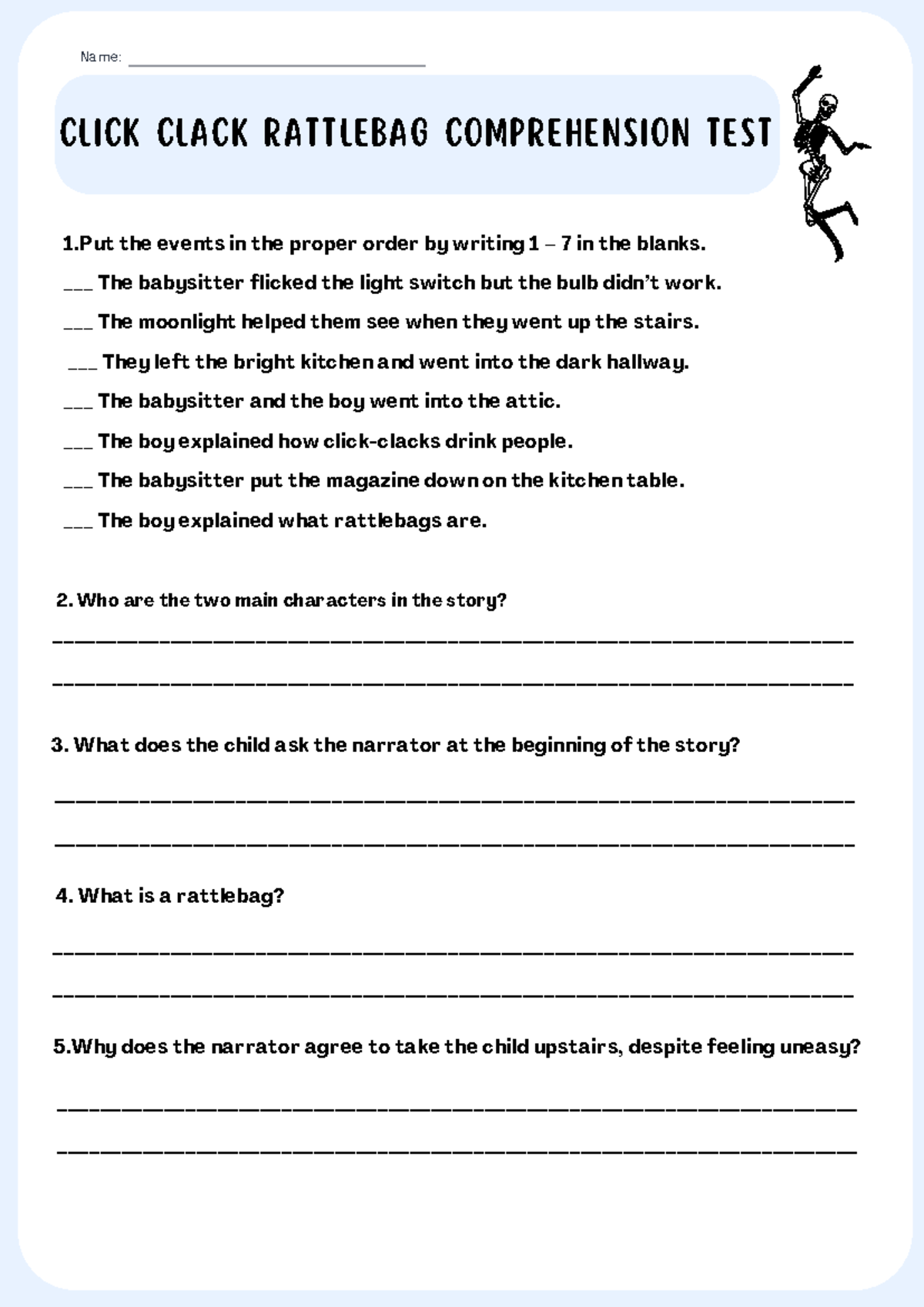 CLICK CLACK RATTLEBAG COMPREHENSION TEST - FINAL EXAM - Studocu