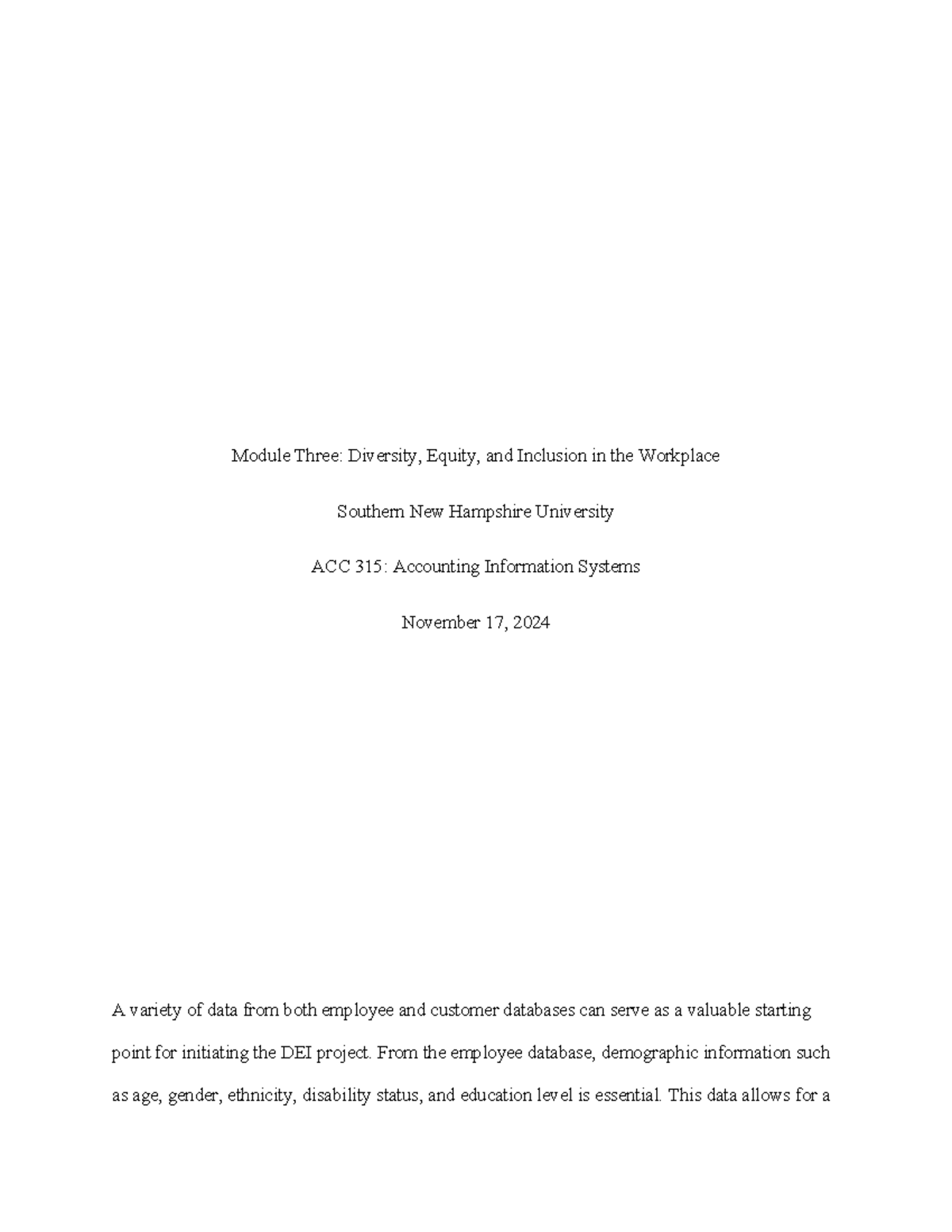 3-1 Assignment: Diversity Equity and Inclusion in the Workplace ...