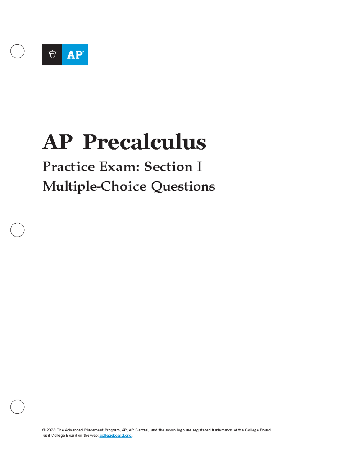 AP Precalculus Practice Exam: Section I Questions 2023 - Studocu