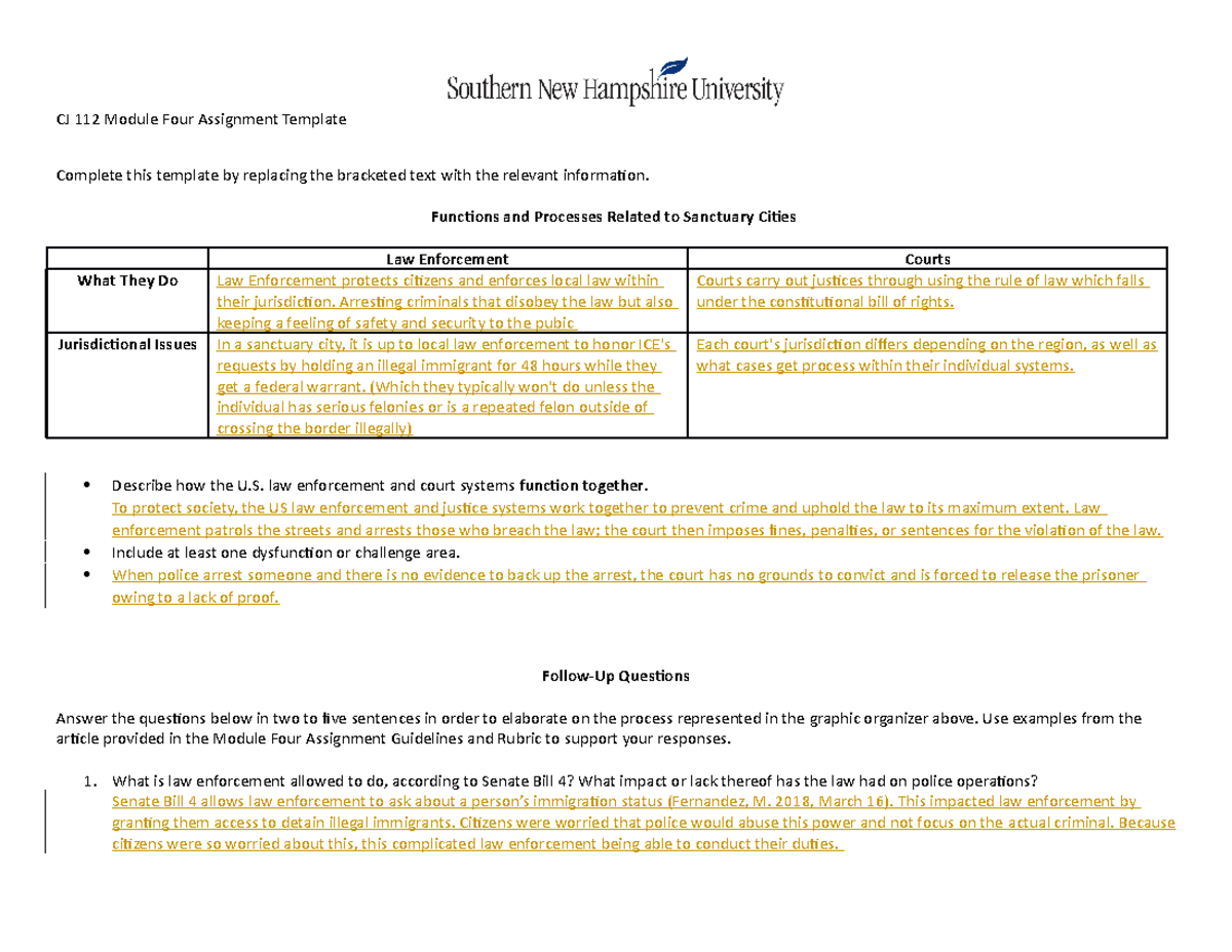 CJ 112 Module Four Assignment: Functions of Law Enforcement & Courts ...