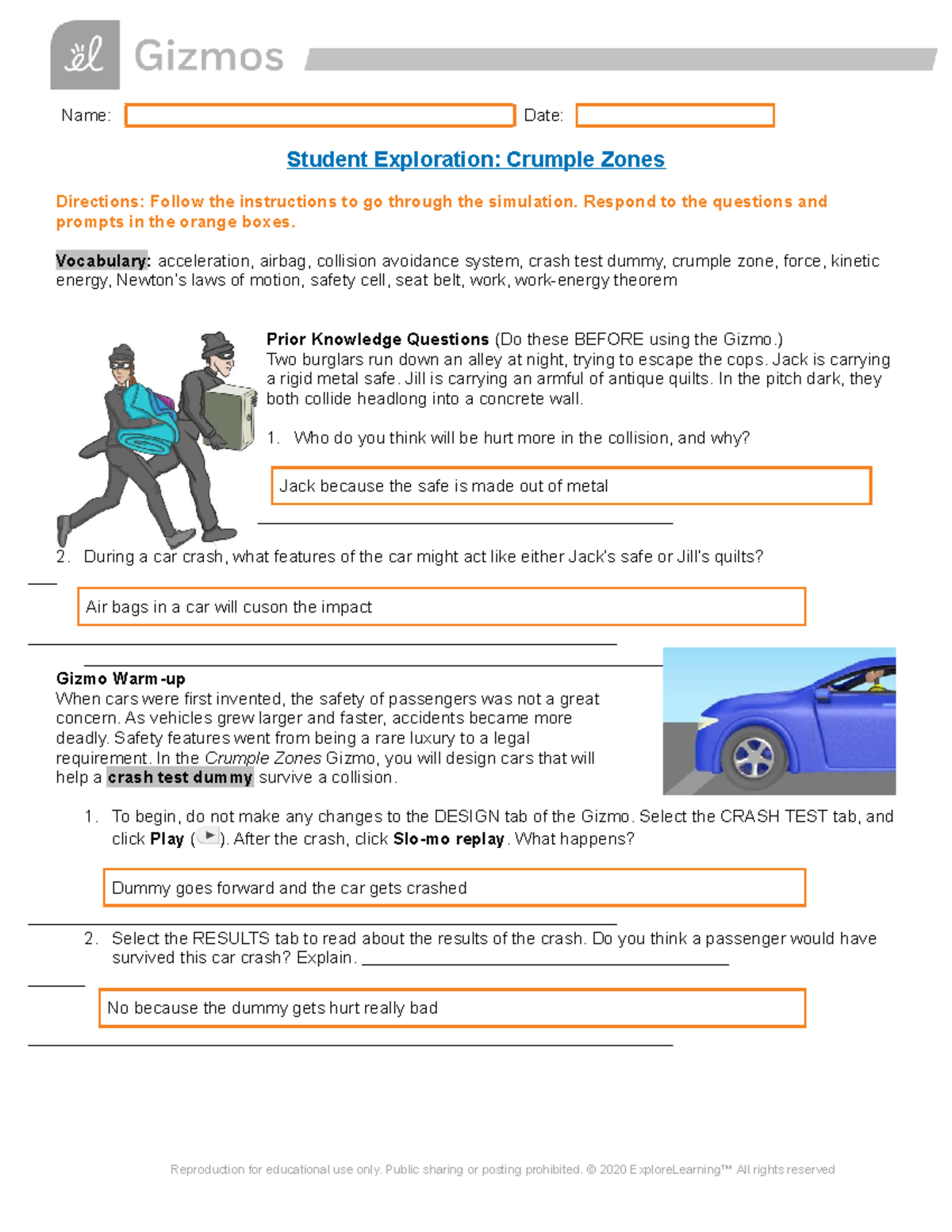 Understanding Crumple Zones: Student Exploration SE Guide - Studocu