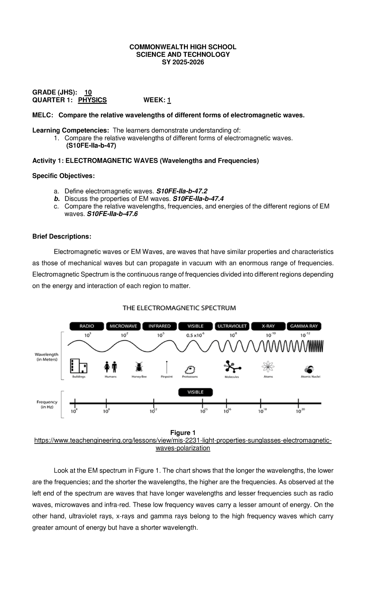 Quarter 2 Physics Activity 3: Comparing Electromagnetic Waves - Studocu