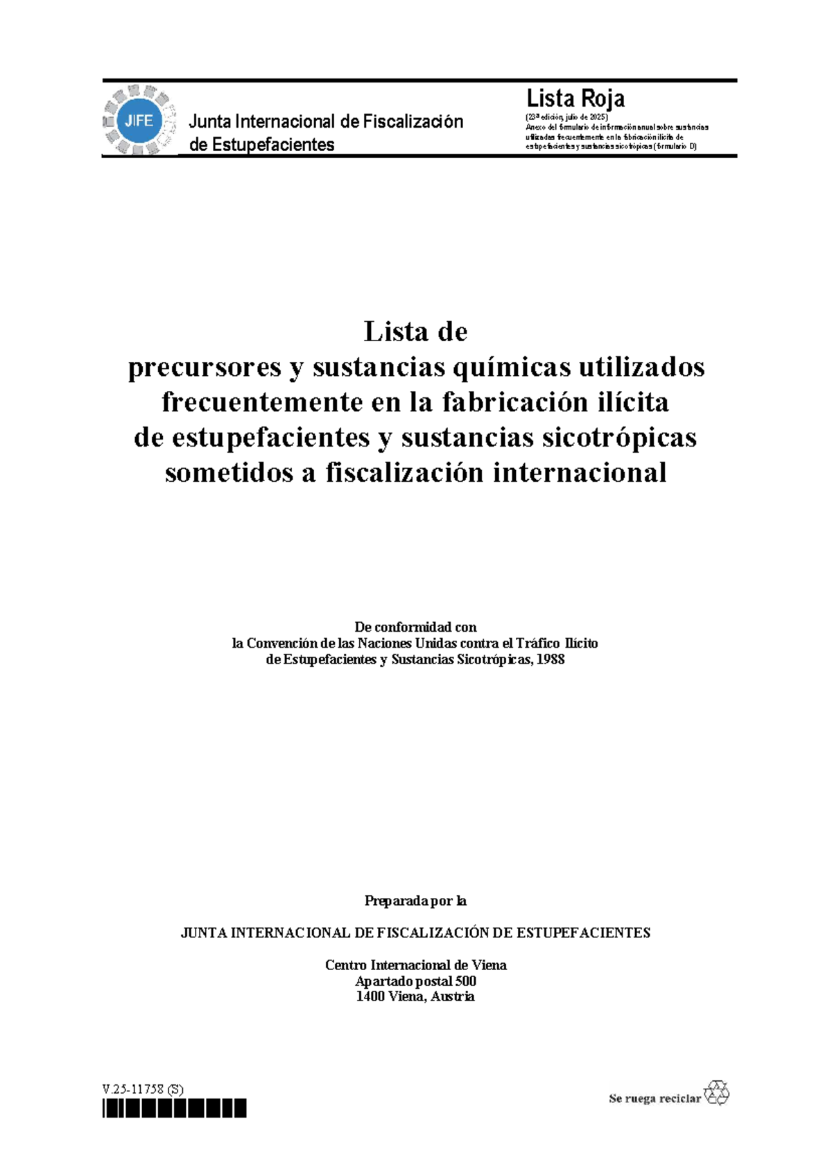 Lista Roja de Precursores y Sustancias Químicas (JIFE, 2025) - Studocu