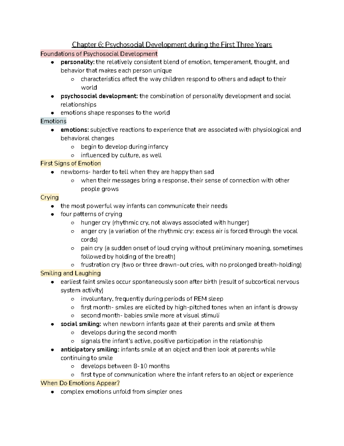 Chapter 6 Notes - Psychosocial Development in Early Infancy (EDU 101 ...