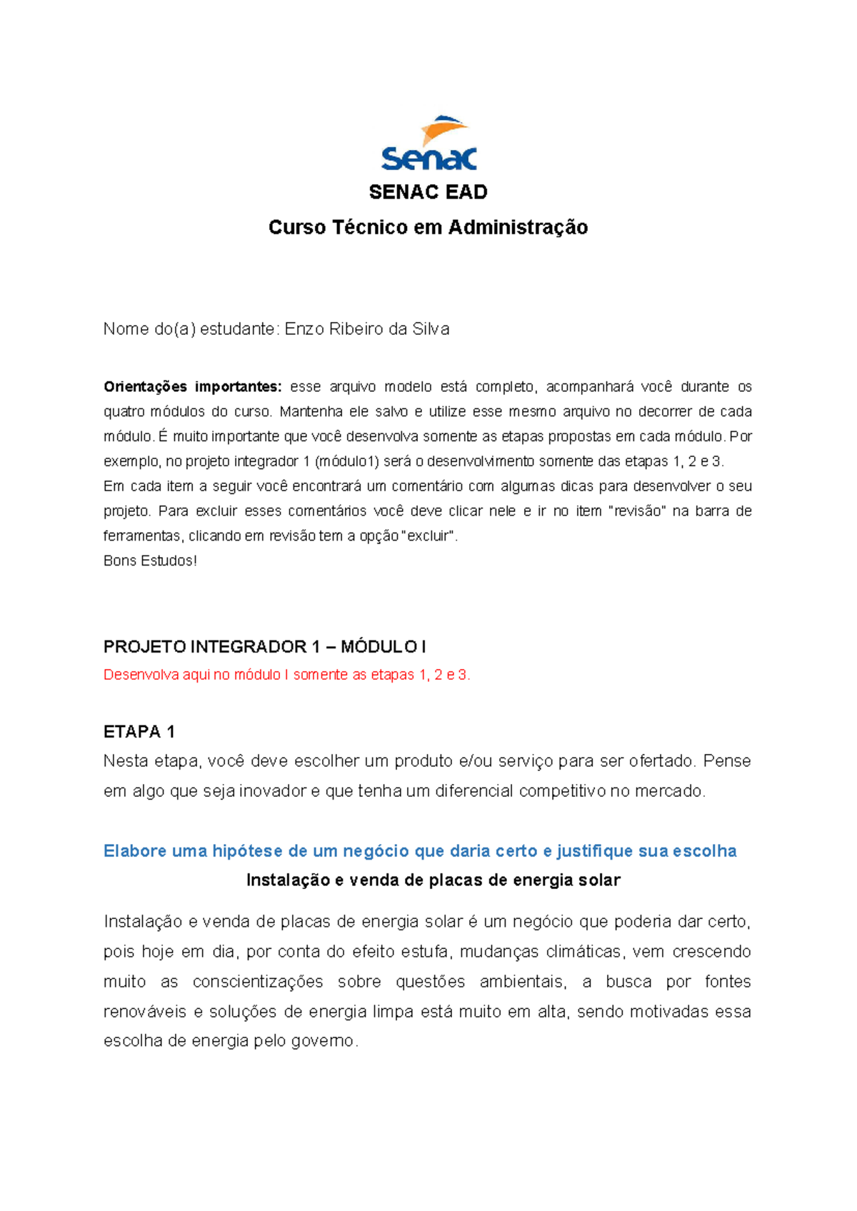 Projeto Integrador Etapa 3 - Módulo III: Desenvolvimento Sustentável e ...