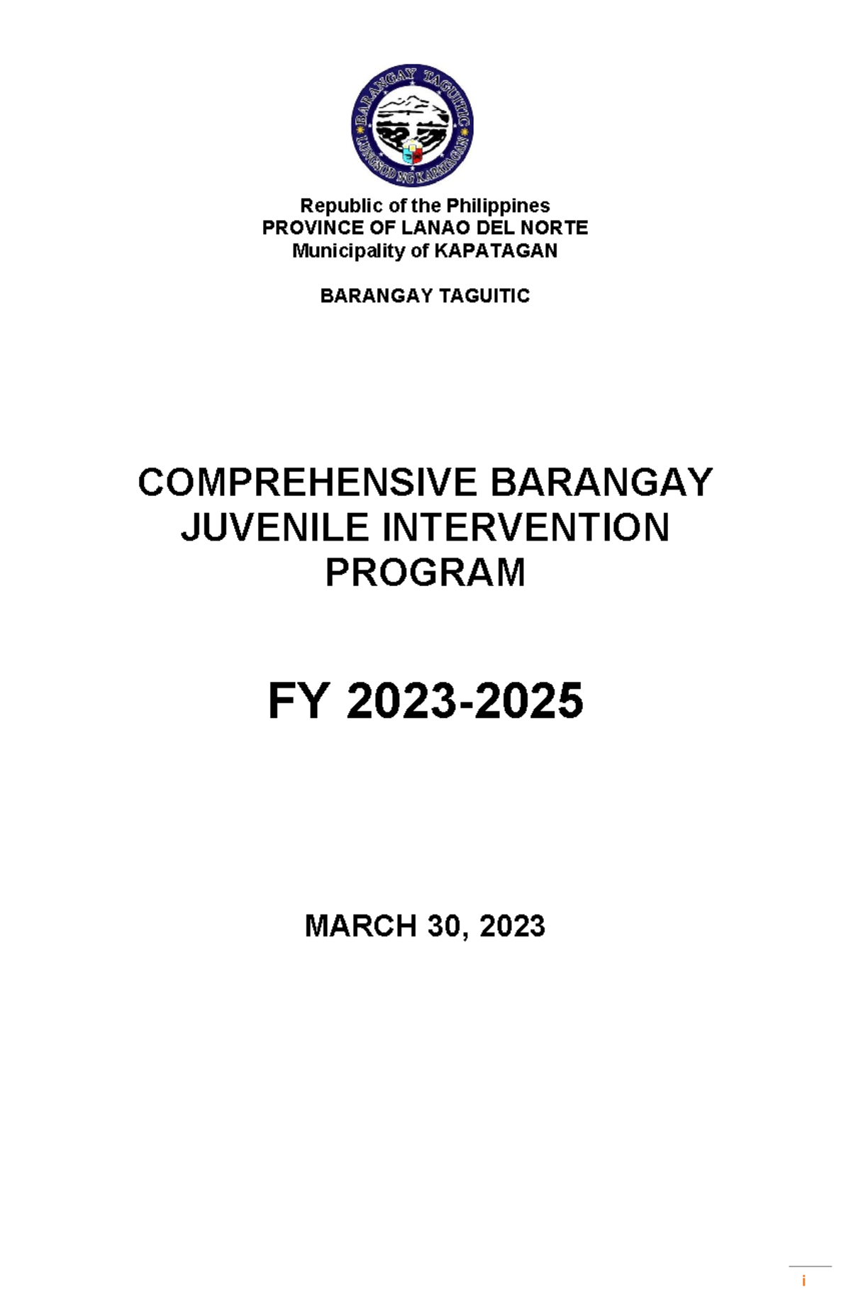 Comprehensive Barangay Juvenile Intervention Program FY 2023-2025 - Studocu
