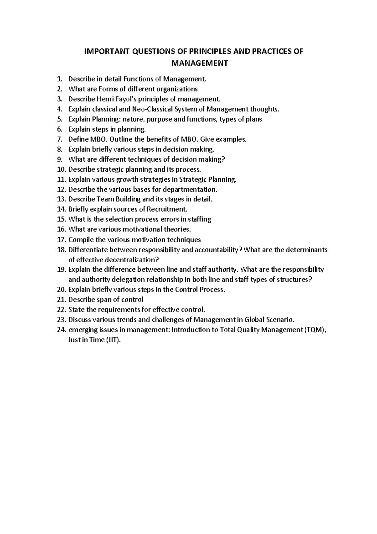 Important PPM Questions for BBA: Key Management Concepts Explained ...