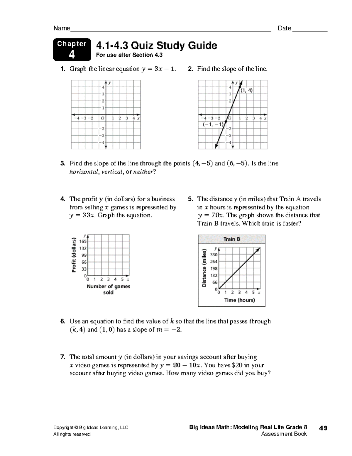 4.1-4.3 Quiz used as Study Guide - Copyright © Big Ideas Learning, LLC ...
