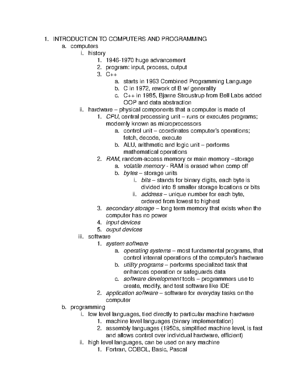 C++ notes - Summary Introduction To C/C++ Programming For Scientists ...