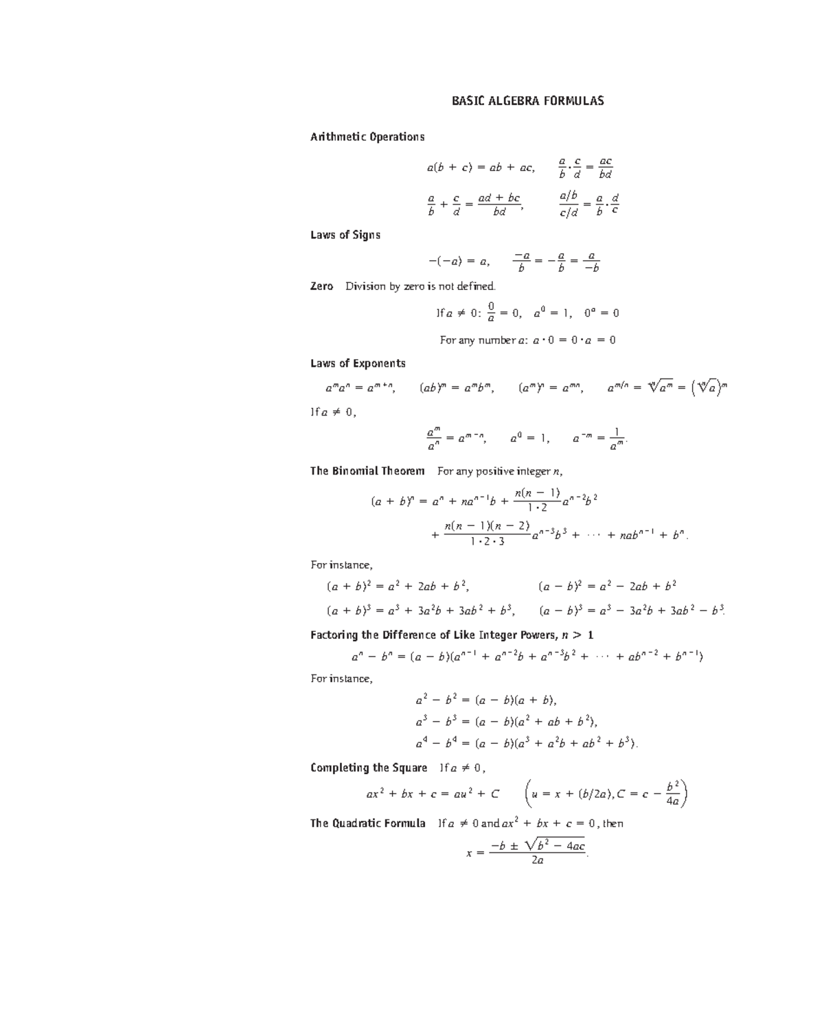 Basic Algebra Lecture Notes: Formulas & Concepts Overview - Studeersnel