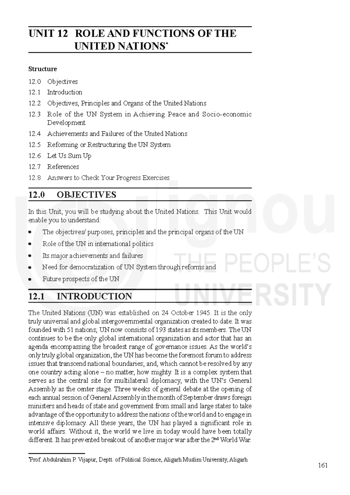 Unit 12: Role and Functions of the United Nations - Overview and ...