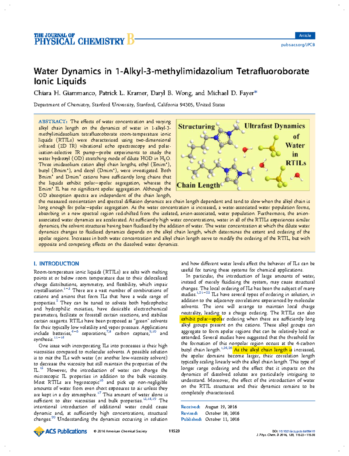 Water Dynamics in Tetrafluoroborate Ionic Liquids: Effects of Chain ...