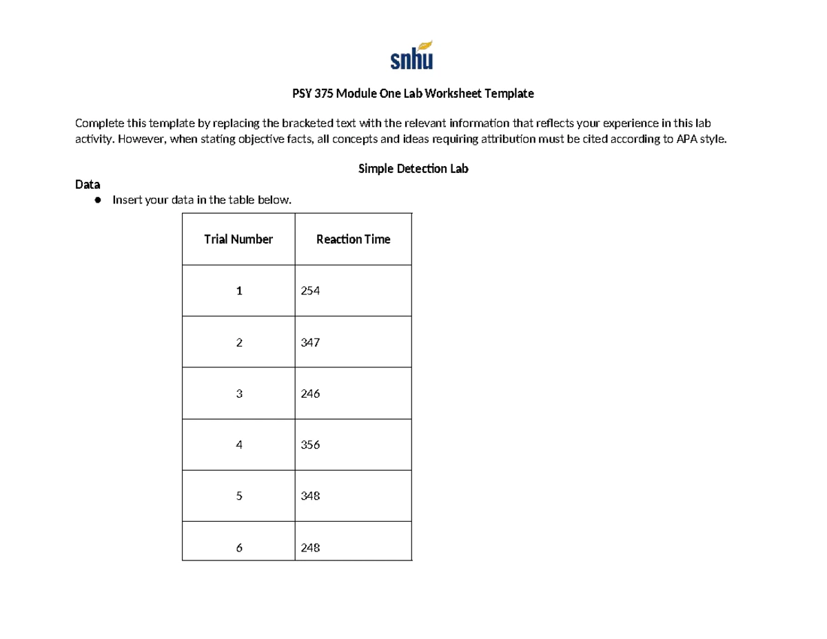 PSY 375 Module Three Lab Worksheet: Data & Analysis Insights - Studocu