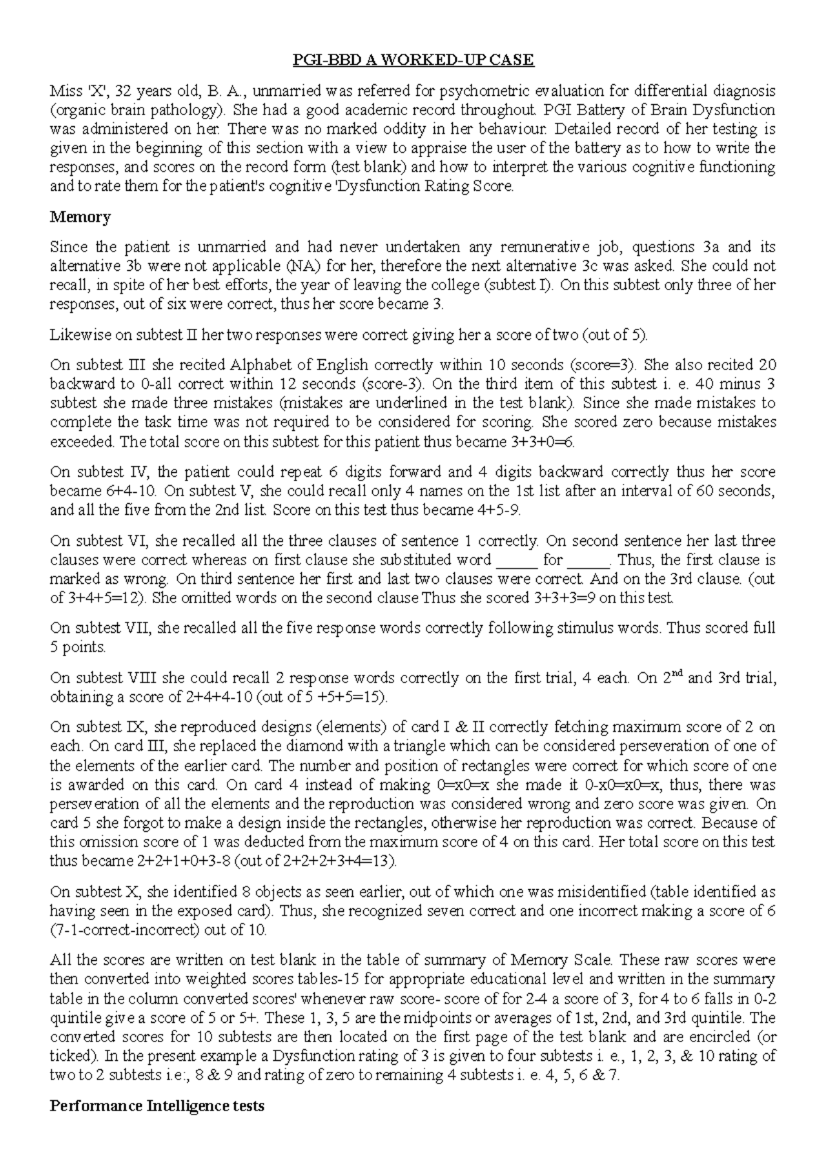 PGI-BBD Case Study: Psychometric Evaluation and Interpretation - Studocu