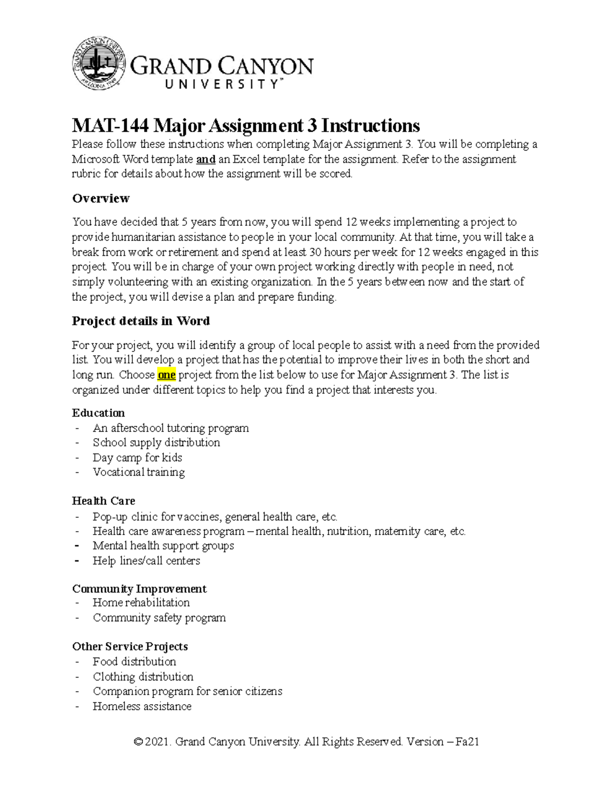 MAT-144 Major Assignment 3: Project Implementation Instructions - Studocu