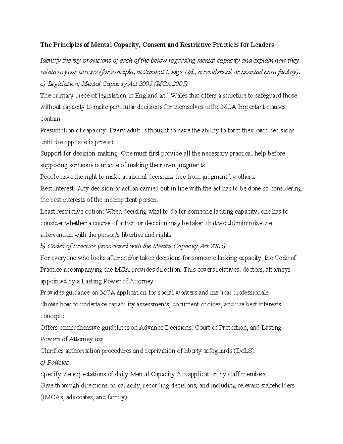 MCA 2005: Key Principles of Mental Capacity, Consent & Restrictions in ...