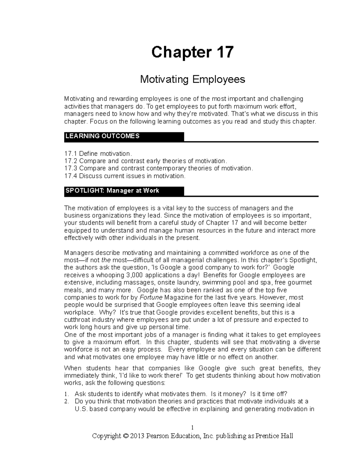 Chapter 17 - Understanding Employee Motivation & Engagement - Studocu